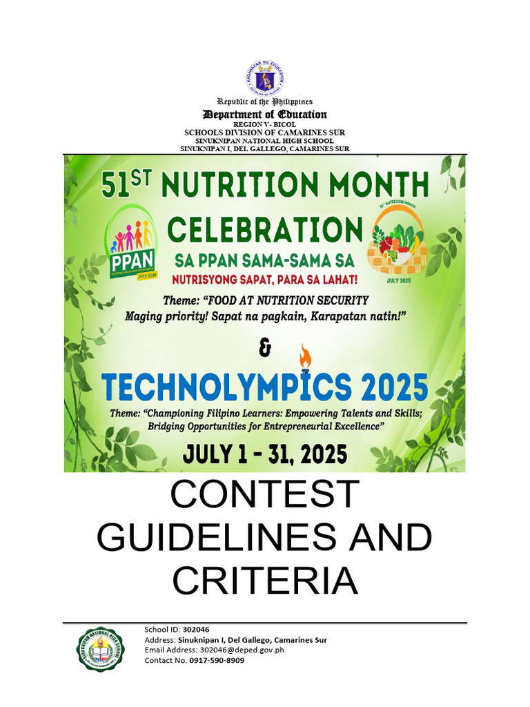 51st Nutrition Month Technolympics 2025 Contest Guidelines and Criteria ...