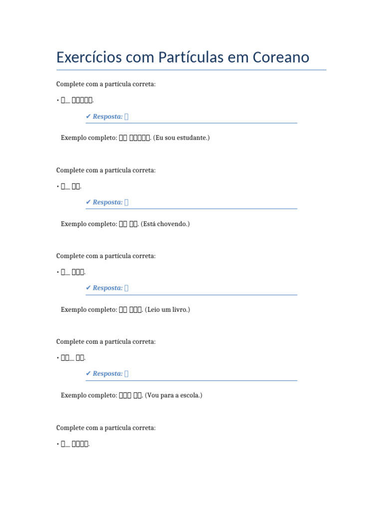 Exercícios de Partículas em Coreano | PDF