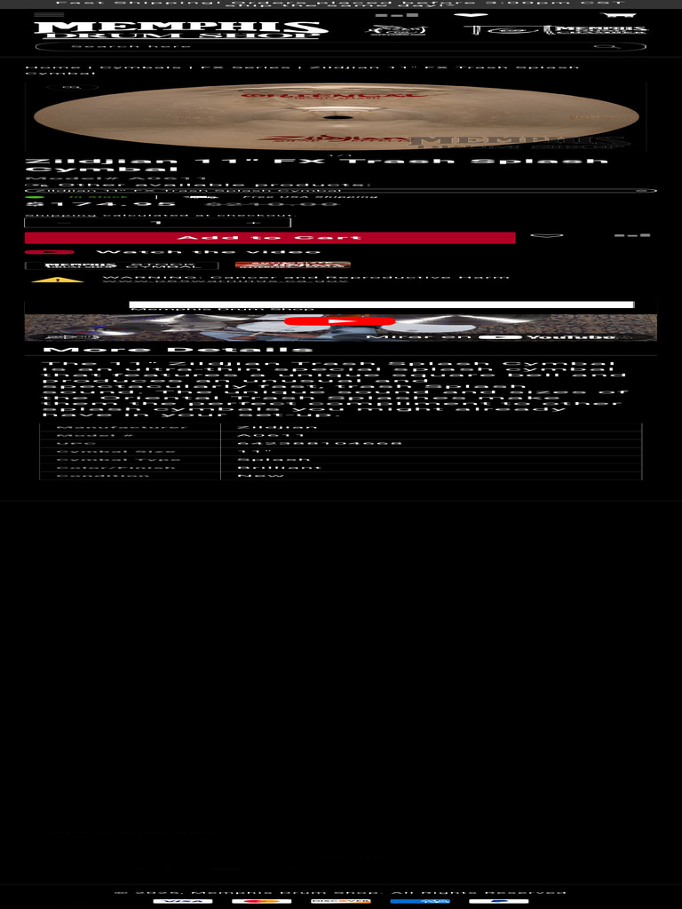 Zildjian 11 FX Trash Splash Cymbal (A0611) - Memphis Drum Shop | PDF