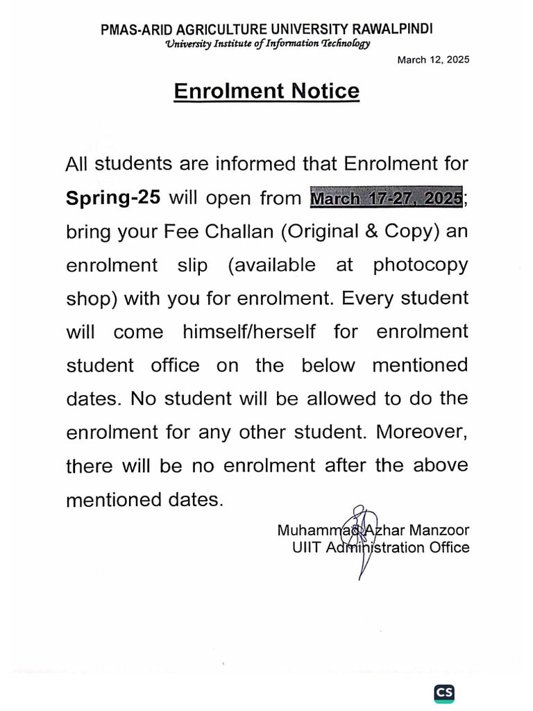 Enrollment Notice | PDF