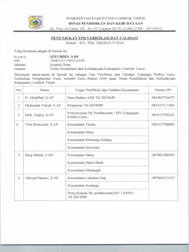 Penunjukan Tim Verifikasi Dan Validasi | PDF