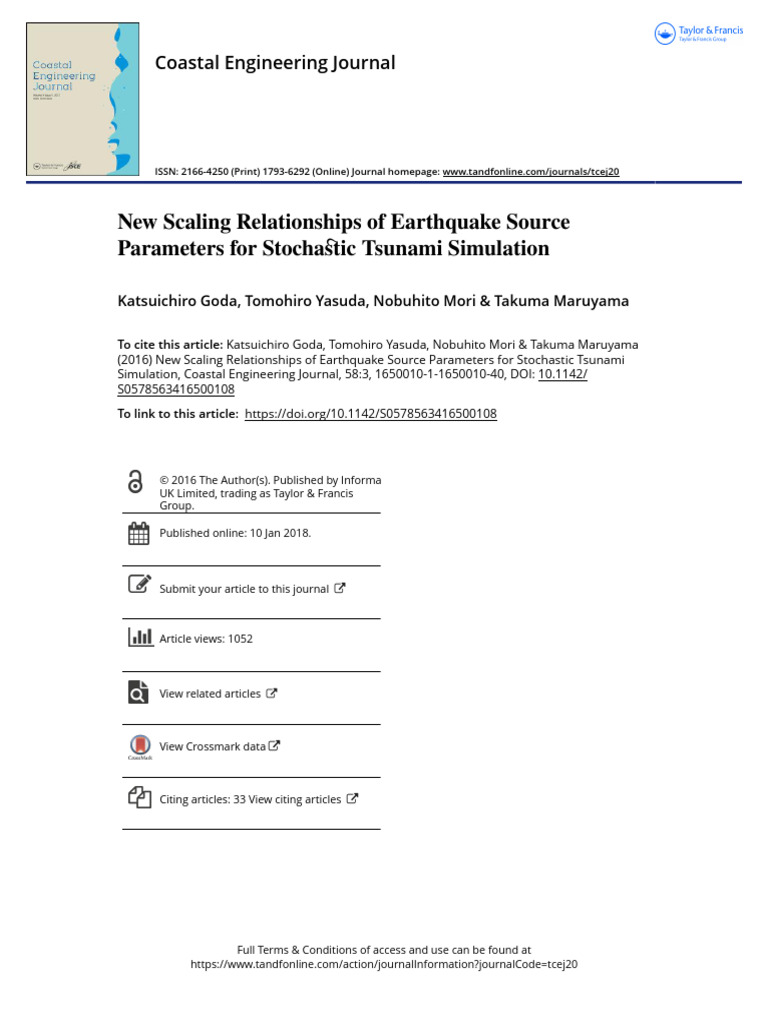 New Scaling Relationships of Earthquake Source Parameters For Stochastic Tsunami Simulation ...