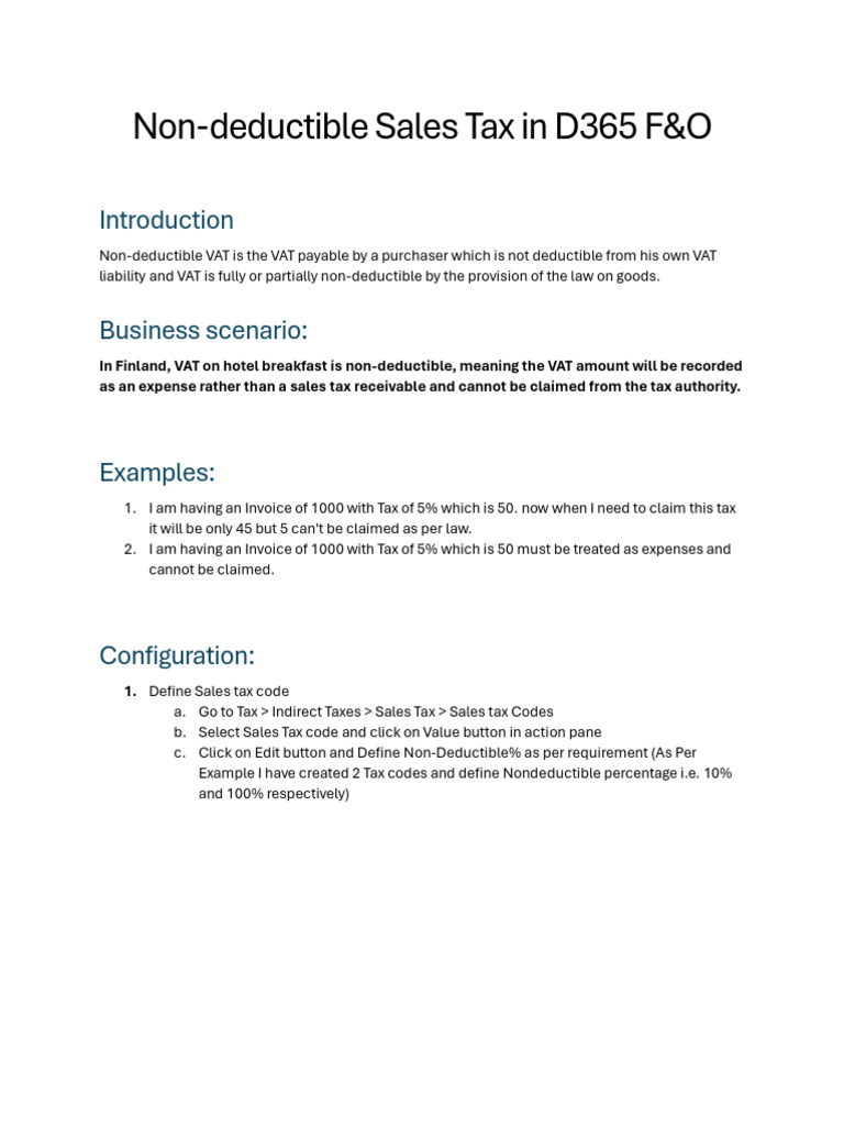 Non-Deductible Sales Tax in D365 F&O | PDF | Taxes | Expense