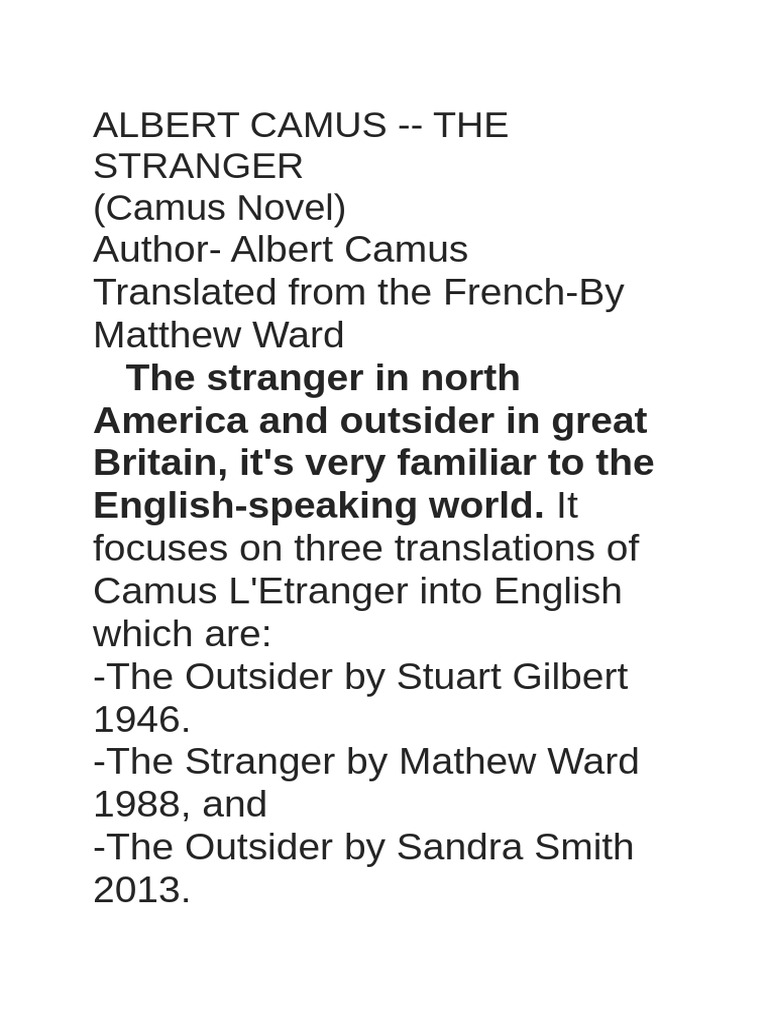 The Stranger by Albert Camus Overview | PDF