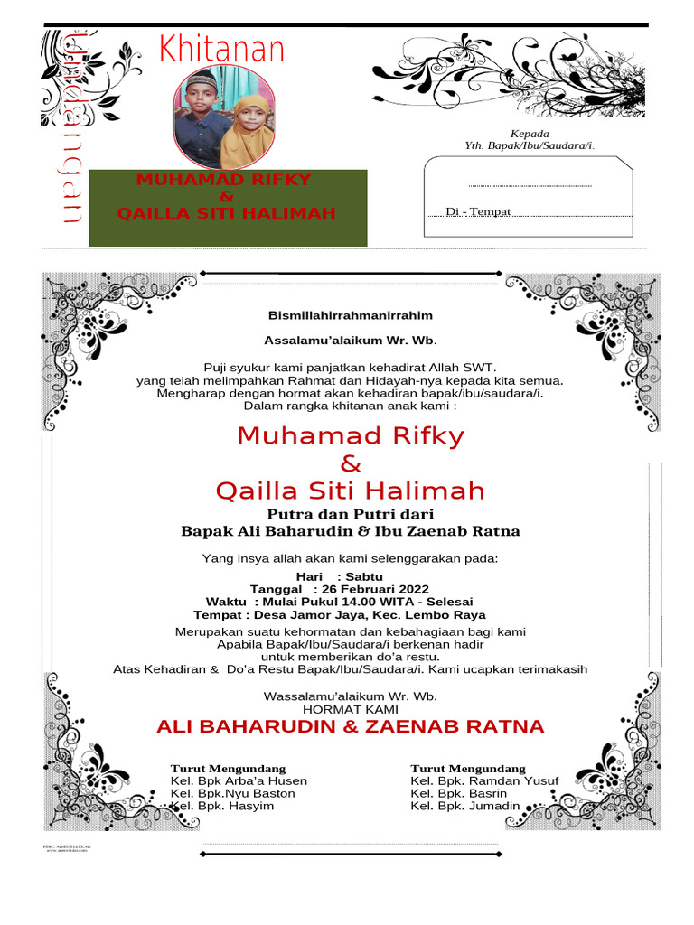 Undangan Khitanan Muhamad Rifky & Qailla | PDF