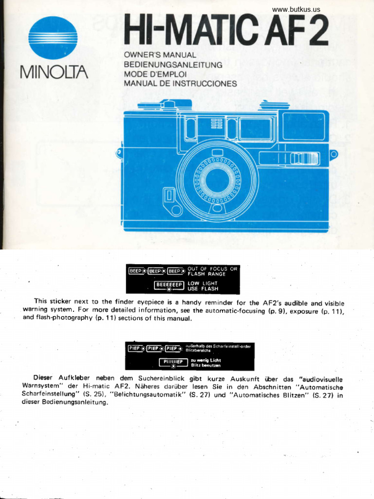 Minolta Hi-Matic Af2 Manual | PDF | Film Speed | Shutter (Photography)
