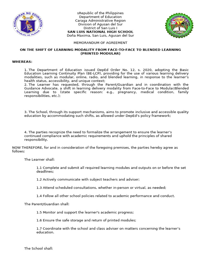 Blended Learning Agreement for Students | PDF | Learning