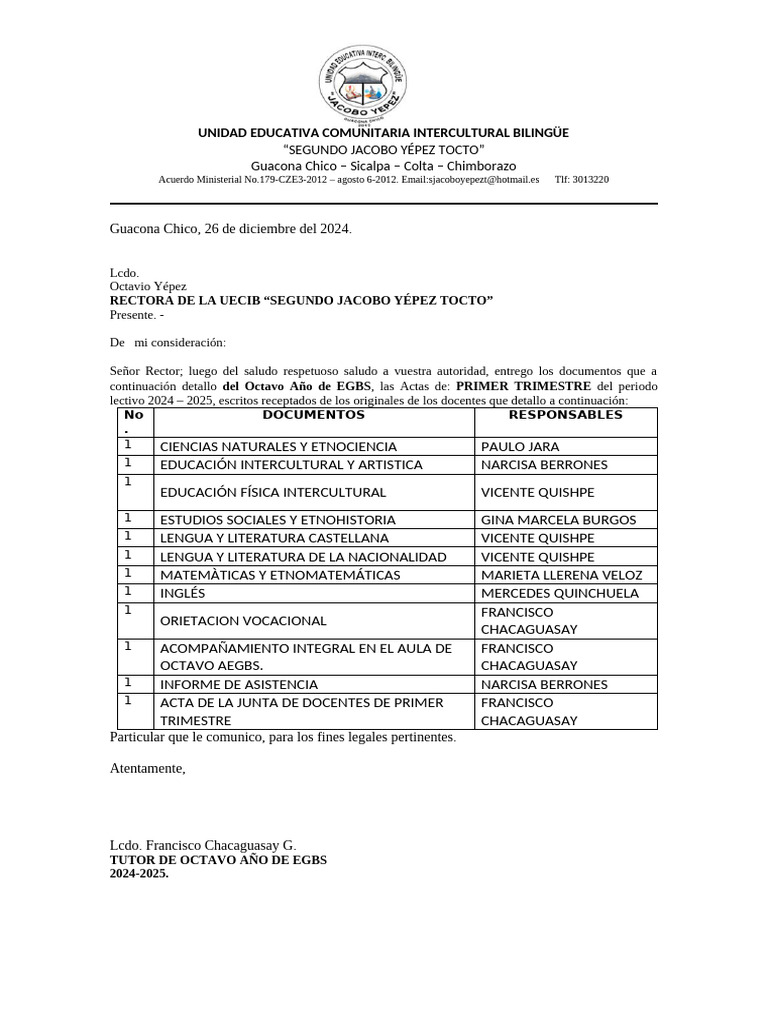 Oficio de Entrega de Notas | PDF