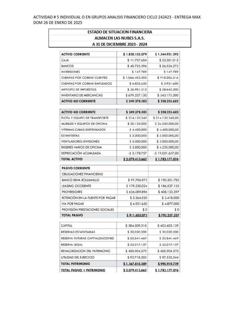 Actividad 5 Analisis Financiero 202423 Ok | PDF | Contabilidad financiera | Contabilidad