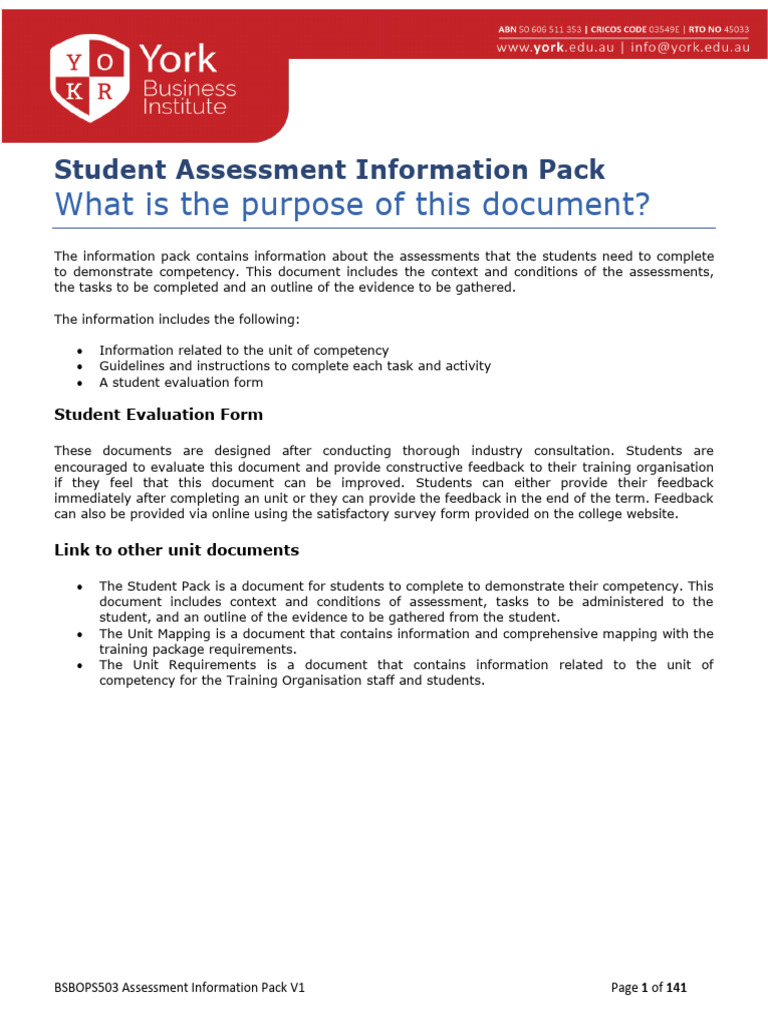 BSBOPS503 Student Assessment Guide | PDF | System | Information