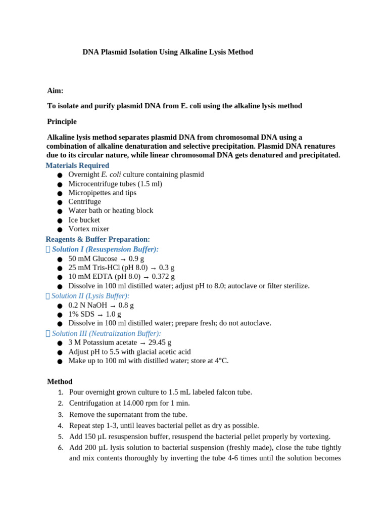 Plasmid Dna - Lysis Method | PDF