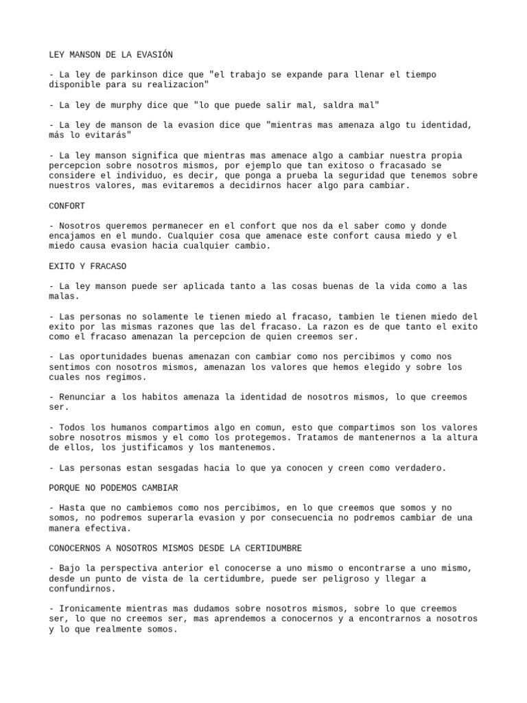 Ley Manson de La Evasion | PDF | Certeza | Temor