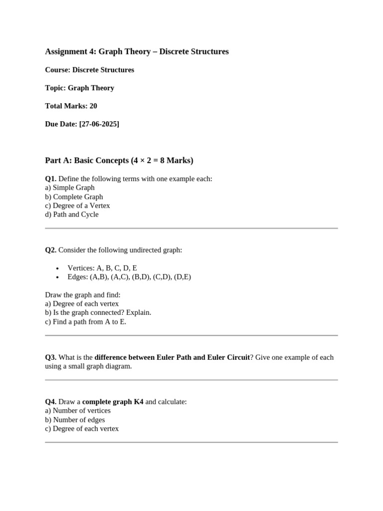 Graph Theory Assignment Overview | PDF