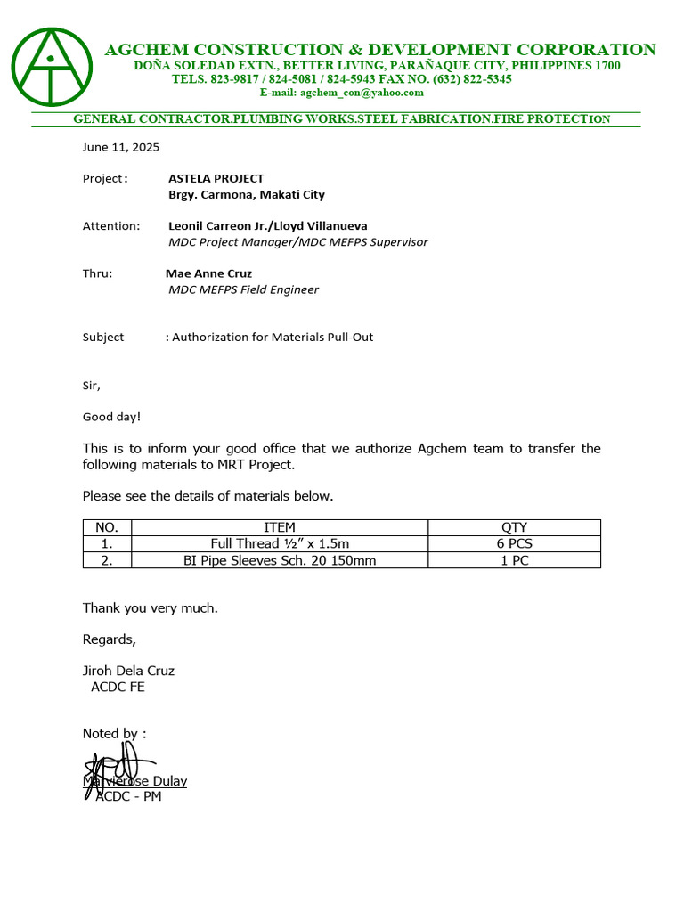 Letter For Pull Out 06112025 | PDF