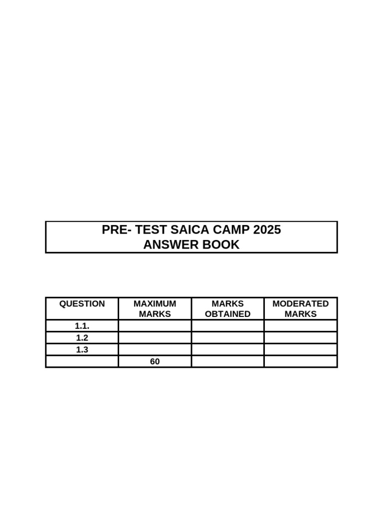 SAICA Camp 2025 Pre-Test Guide | PDF