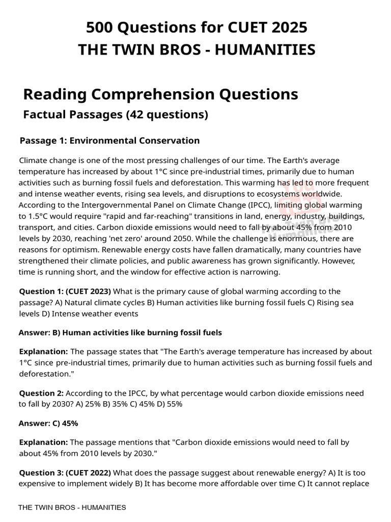 CUET English Ques Bank The Twin Bros | PDF | Climate Change | Artificial Intelligence