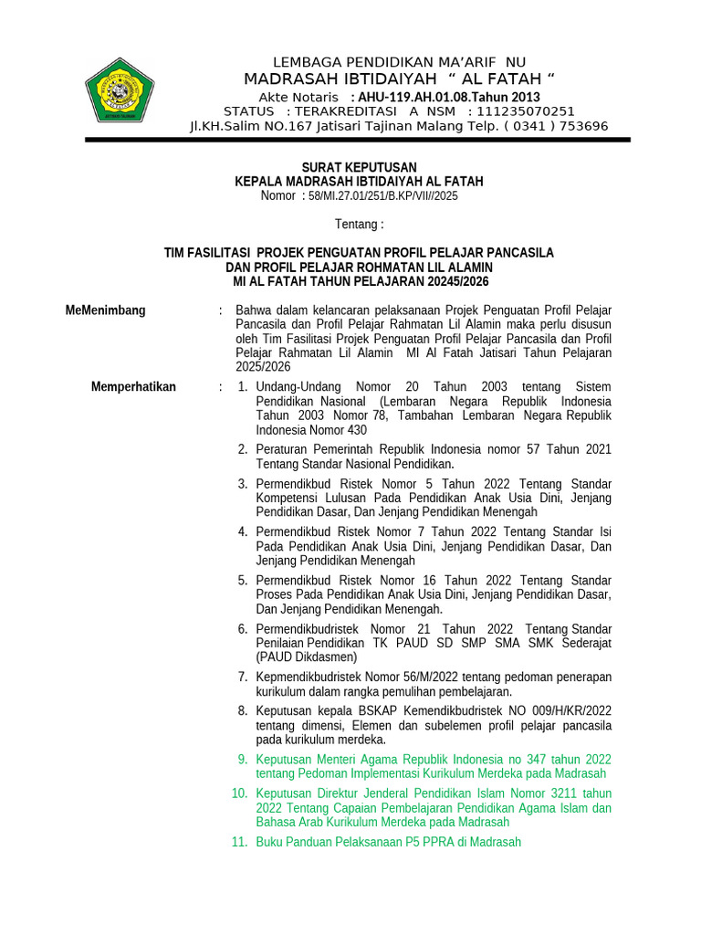 SK Tim Fasilitasi P5RA | PDF