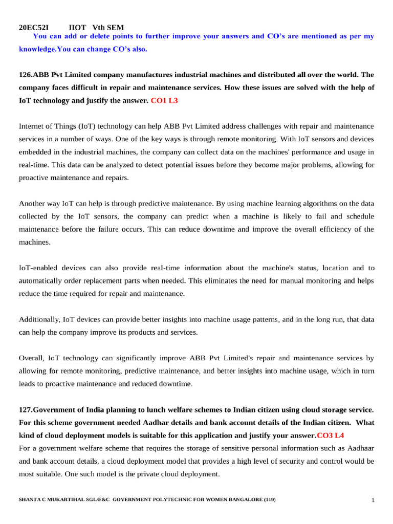 Total 150 Questions and Answer of 20EC52I IIOT | PDF