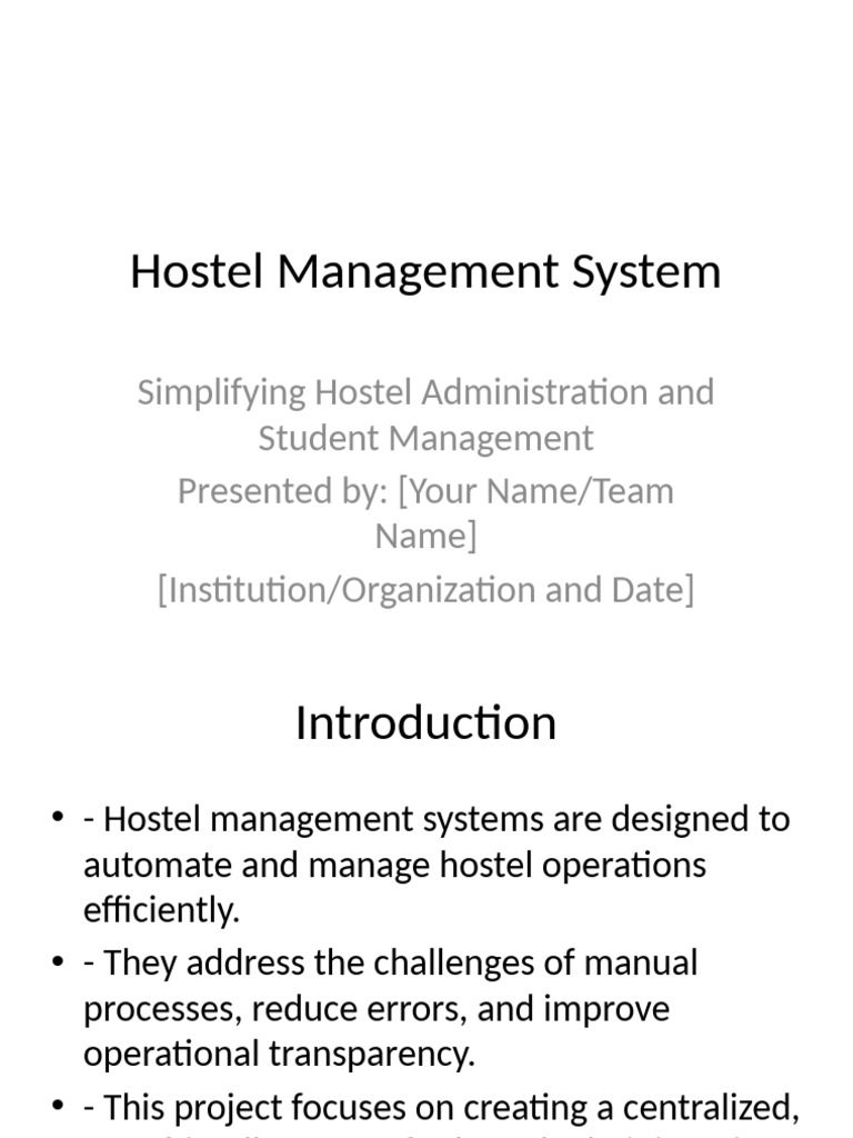 Hostel Management System Detailed Presentation | PDF | Databases | Usability