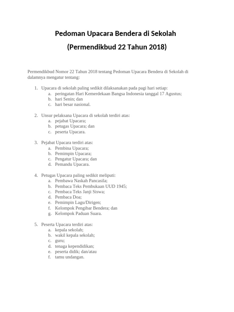 Pedoman Upacara Bendera Sekolah 2018 | PDF