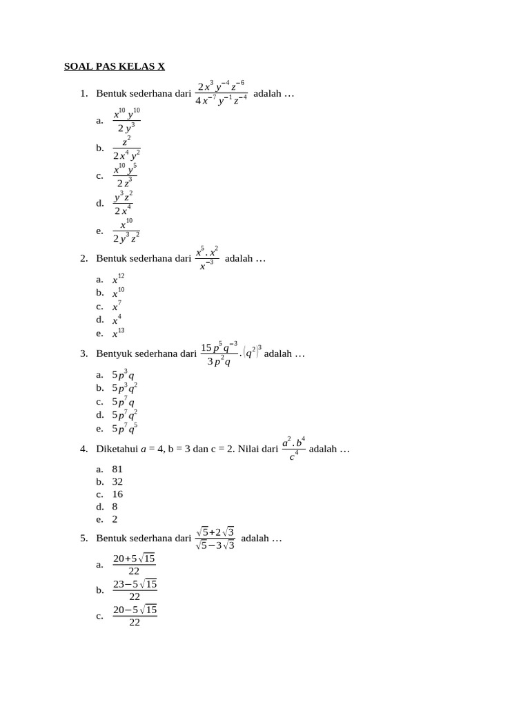 Soal Pas Kelas x 2023-2024 | PDF