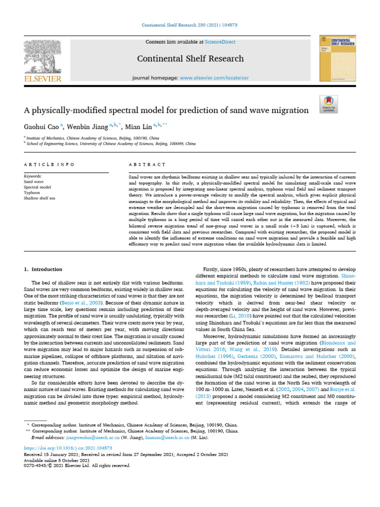 A Physically-Modified Spectral Model For Prediction of Sand Wave ...