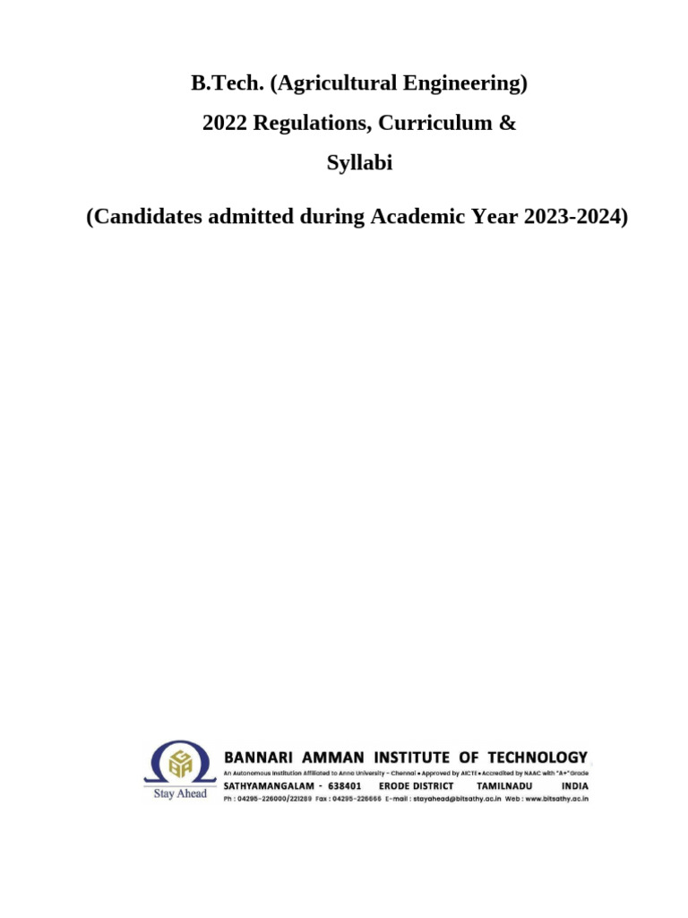 B.Tech Agricultural Engineering Curriculum 2022 | PDF | Function ...