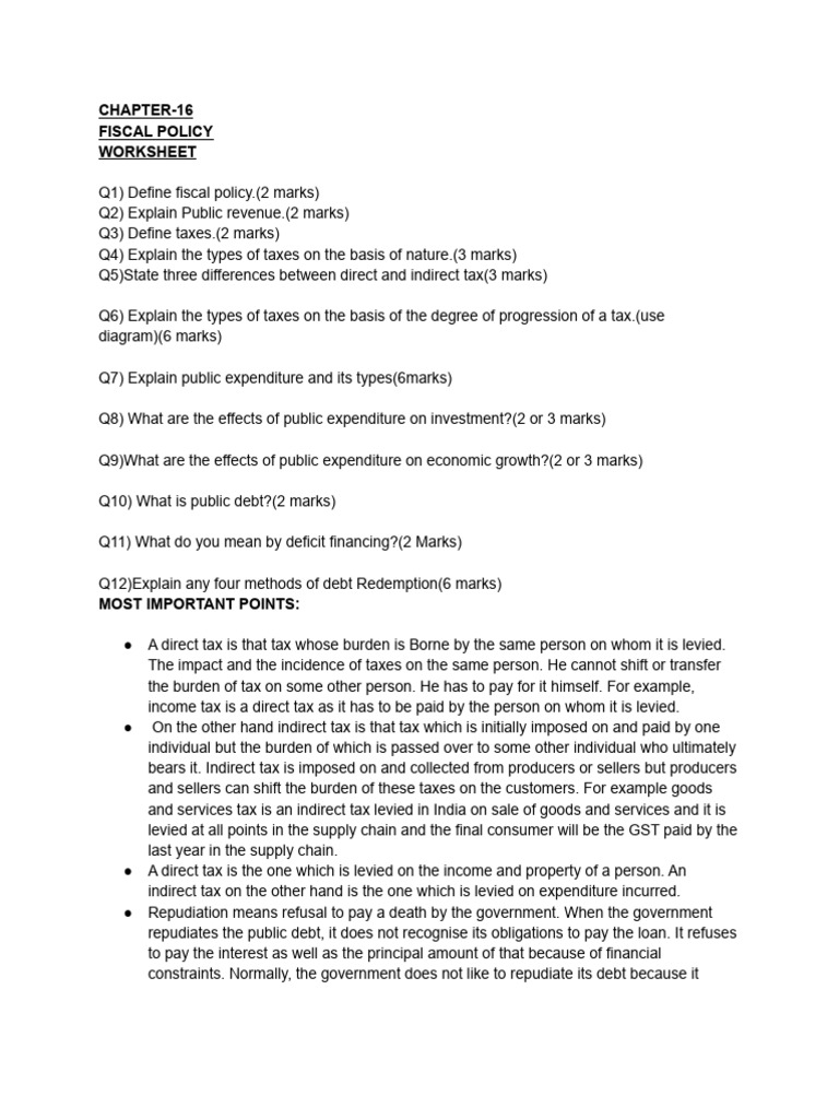 Fiscal Policy Worksheet | PDF | Taxes | Public Finance