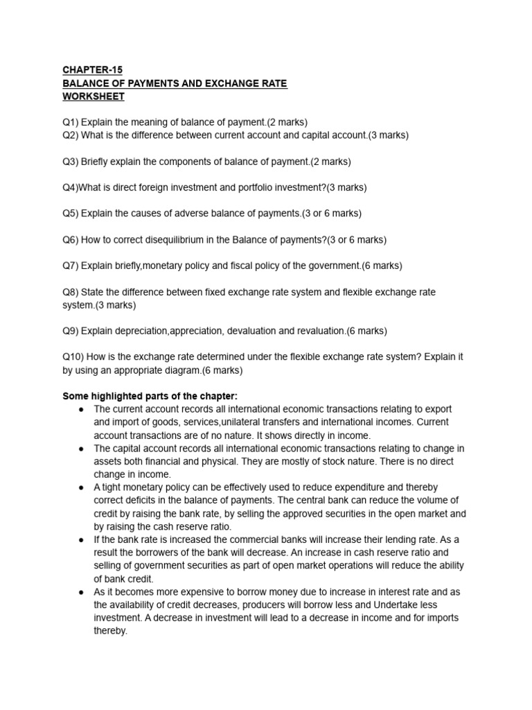 Balance of Payment Worksheet | PDF | Balance Of Payments | Fiscal Policy