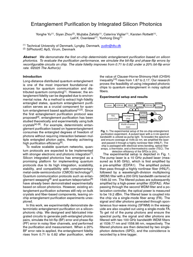 Entanglement Purification by Integrated Silicon Photonics | PDF | Laser | Quantum Entanglement