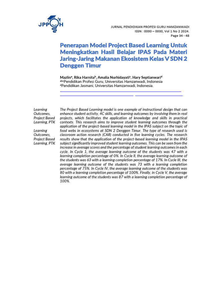 Penerapan Model Project Based Learning Untuk Meningkatkan Hasil Belajar ...