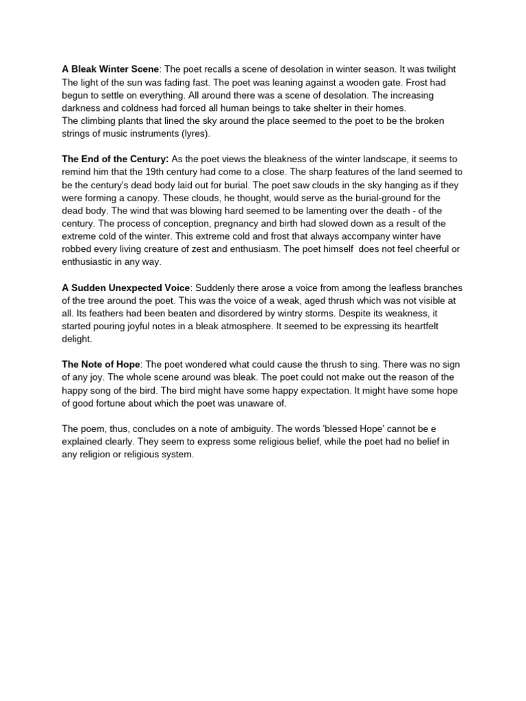 A Bleak Winter Scene The Poet Recalls A Scene of Desolation in Winter | PDF