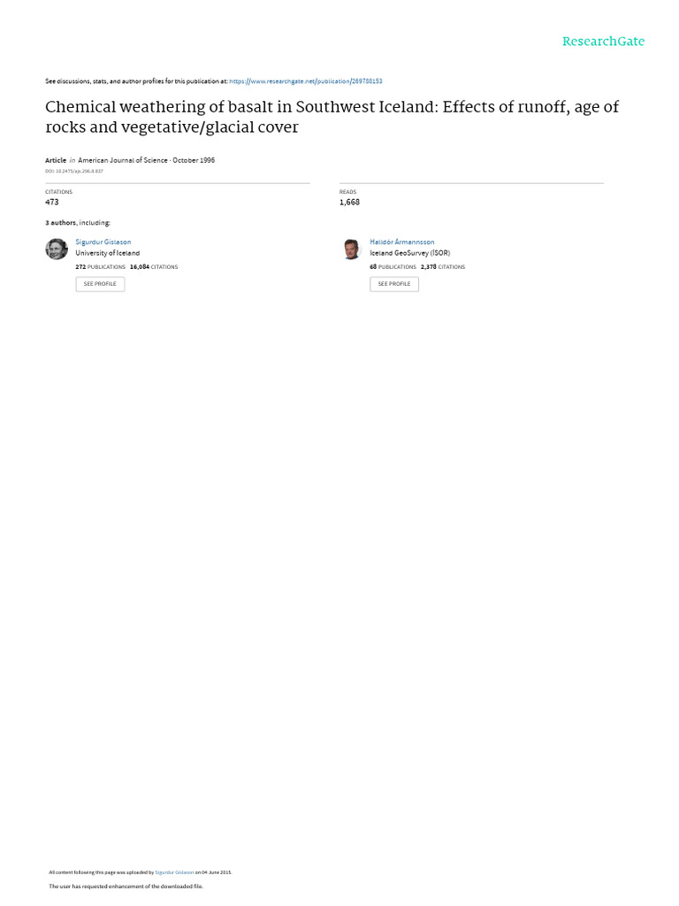 12.chemical Weathering of Basalt in Southwest Iceland - Effects of ...