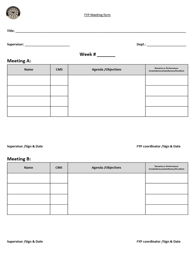 FYP Weekly Meeting Form | PDF