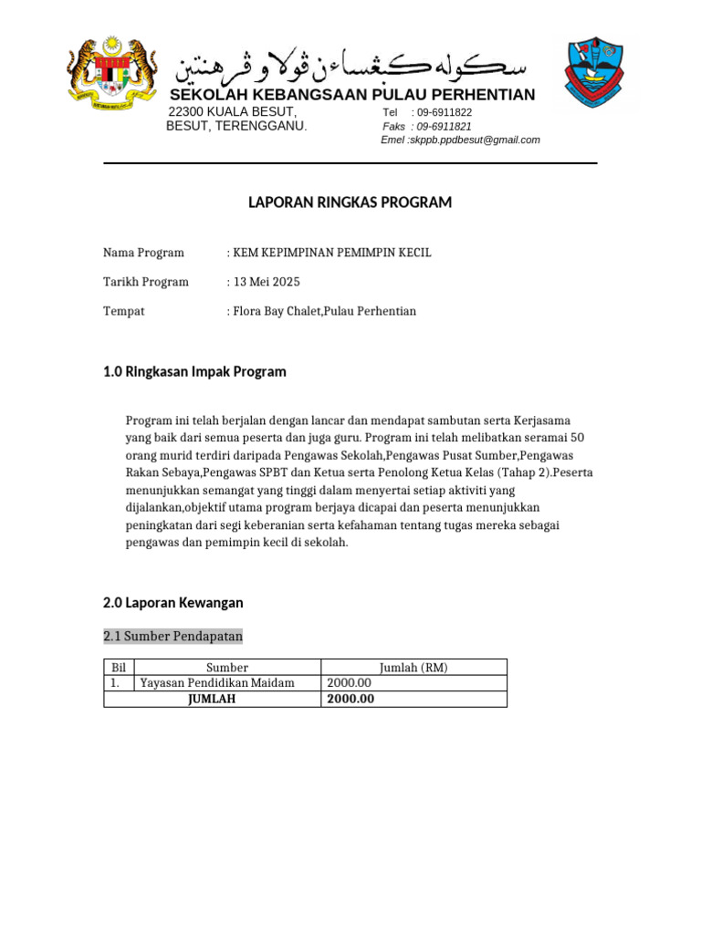 Laporan Selepas Program Kem Kepimpinan Ypm | PDF