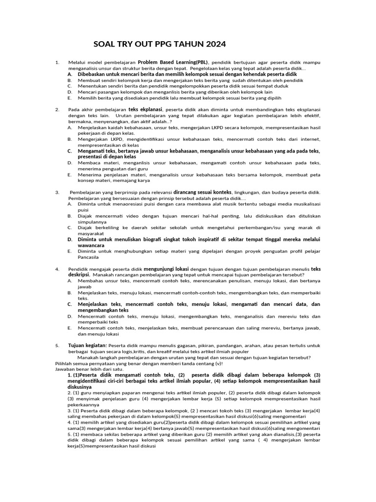 Soal Tryout PPG 2 Sept 2024 | PDF