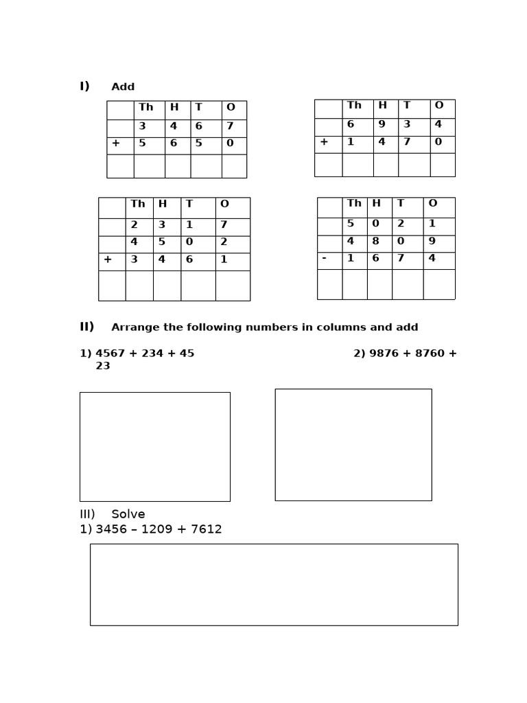 Class 3 - Addition and Subtraction - ws1 | PDF