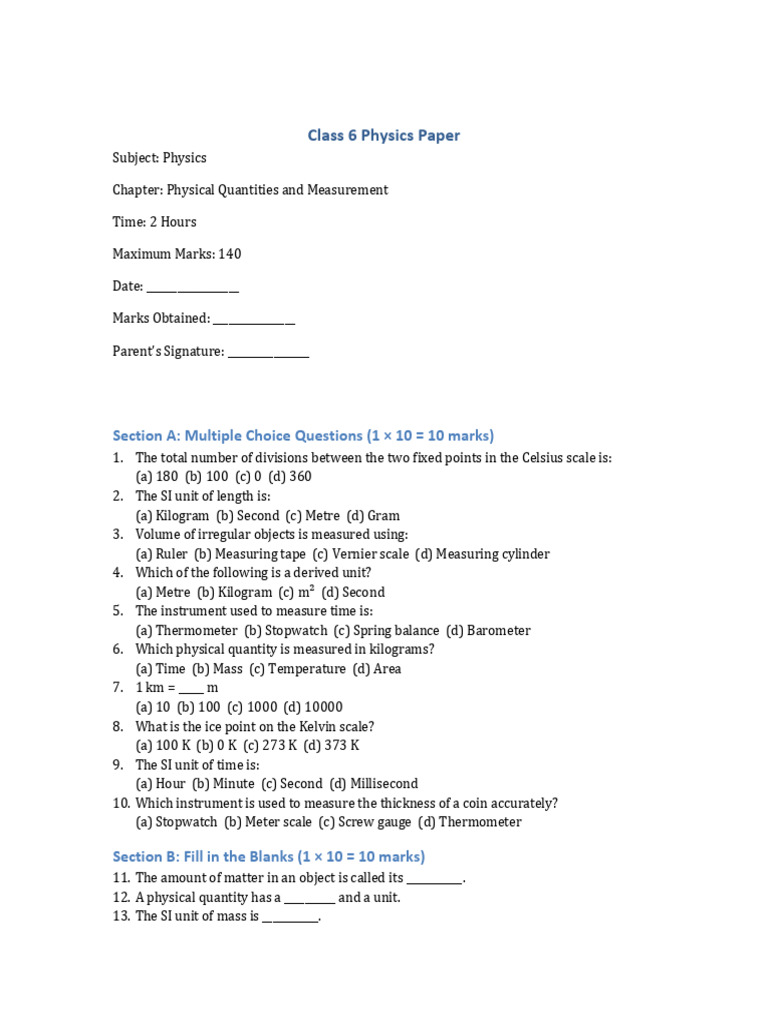 Class 6 Physics | PDF | Volume | Measurement