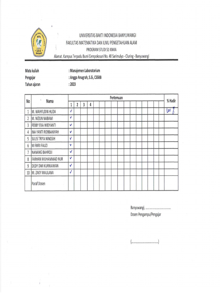 Absensi & Jurnal Perkuliahan | PDF