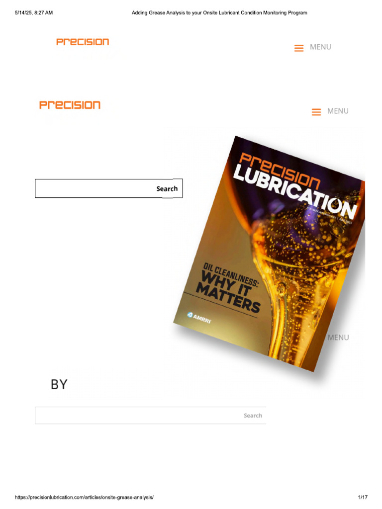 Adding Grease Analysis To Your Onsite Lubricant Condition Monitoring Program | PDF