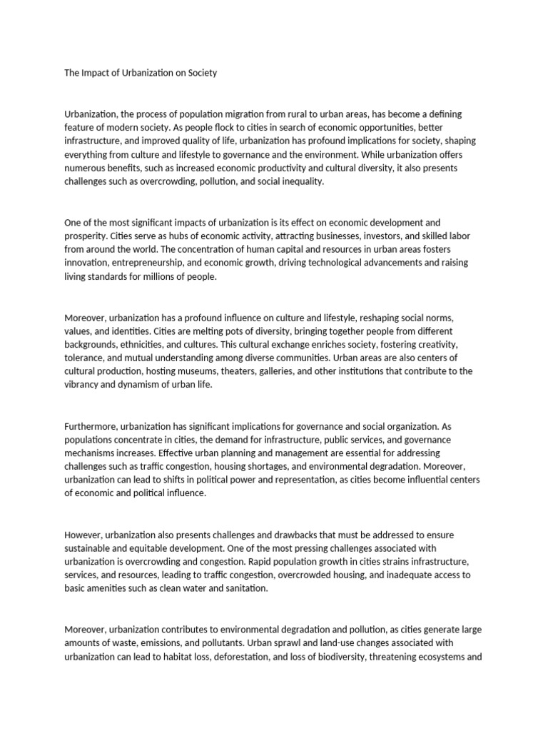 The Impact of Urbanization On Society | PDF | Urbanization | Sustainability