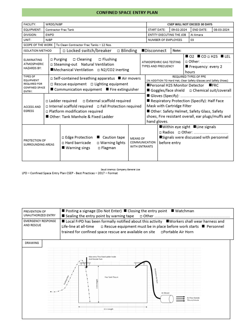 Confined Space Entry Plan CSEP | PDF | Personal Protective Equipment | Equipment
