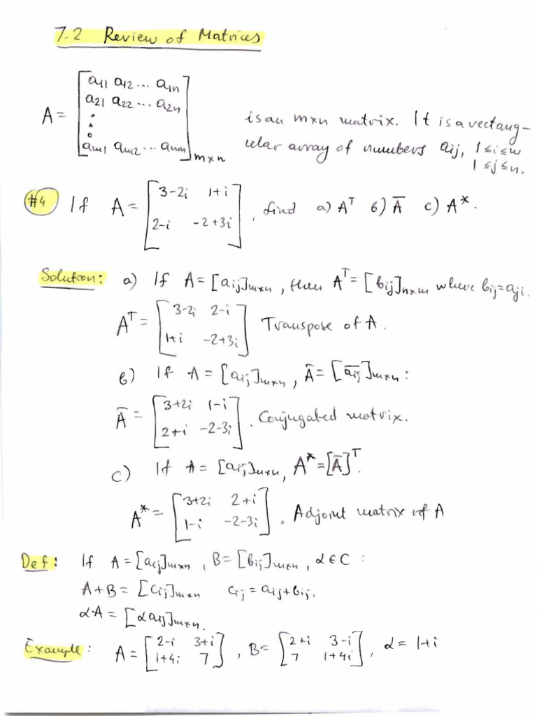 7.2 Review of Matrices | PDF