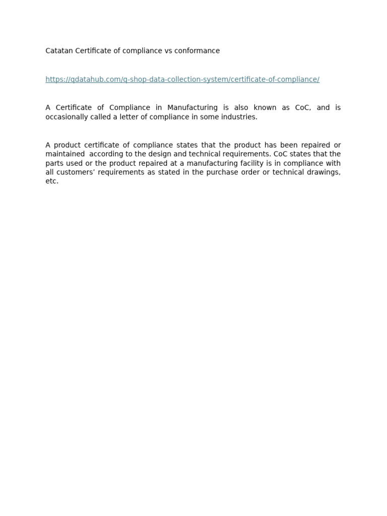 Review - CertificateOf - Compliance Vs Conformance | PDF