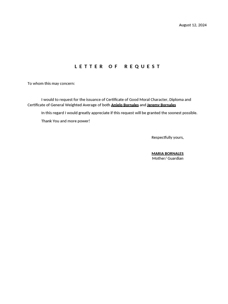 Letter Request | PDF