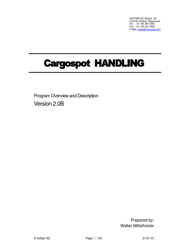 Cargospot Handling User Manual V2.0b | PDF