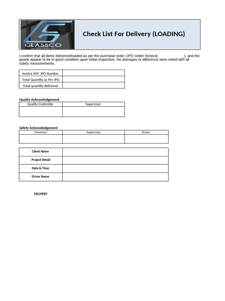 Checklist Delivery | PDF