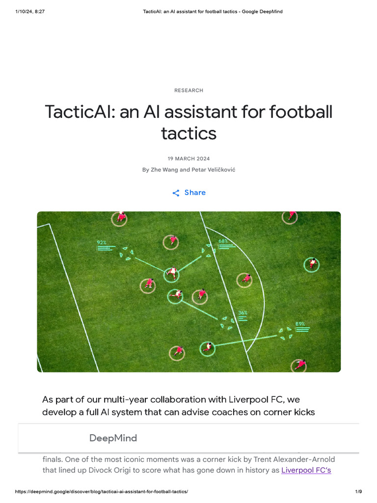 TacticAI: AI for Football Tactics | PDF | Artificial Intelligence ...