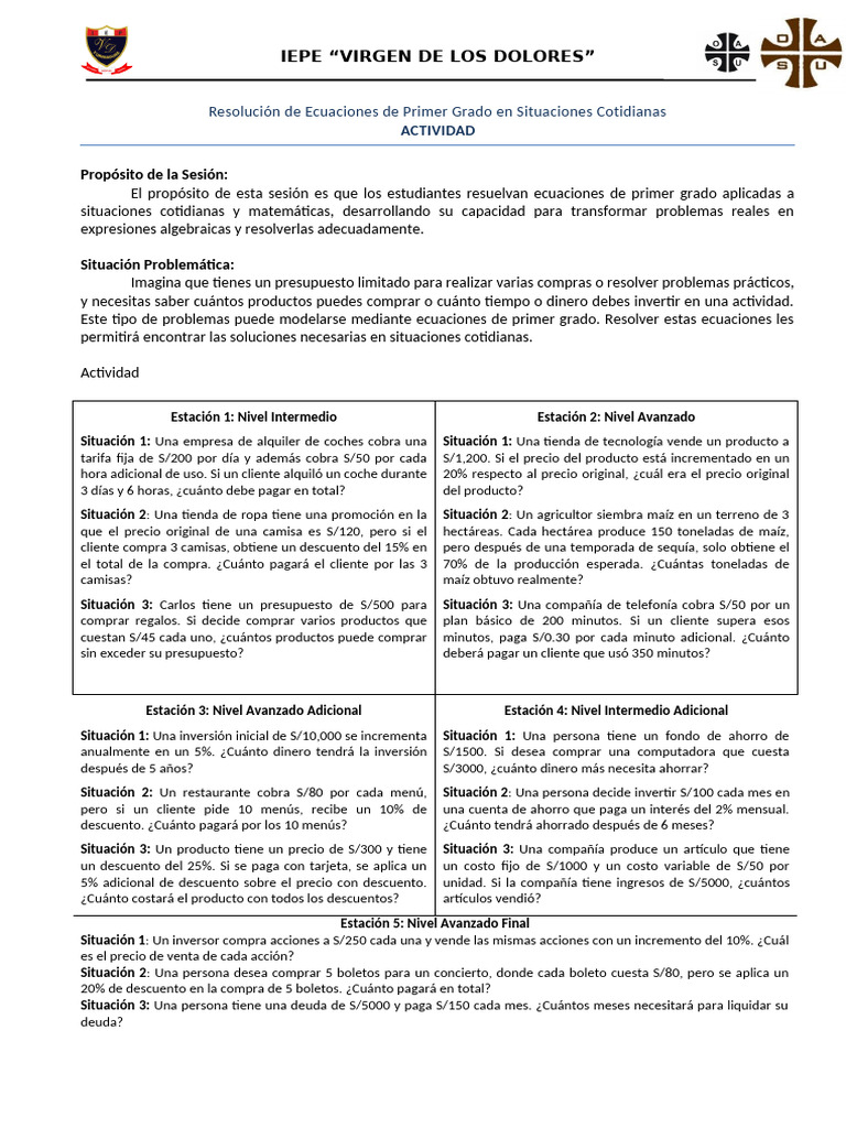 S 05 3ero ACTividad | PDF | Ecuaciones | Presupuesto