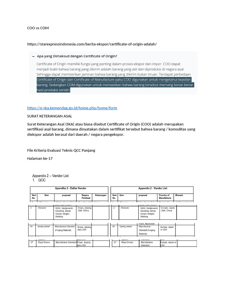 Perbandingan COO dan COM dalam Ekspor | PDF